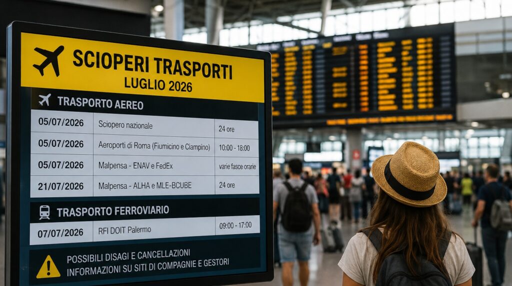 Scioperi dei trasporti a luglio 2026: calendario completo di aerei e ...